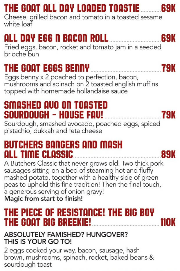 Food Menu - The Goat - Best Pub in Legian / Bali